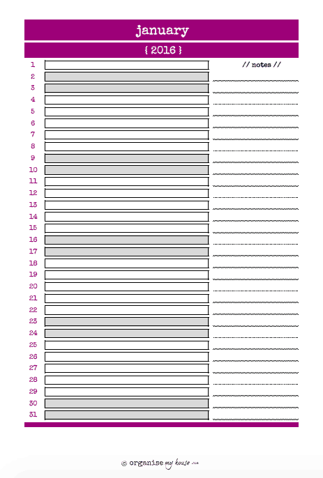 Printable Monthly Planner - One Page Per Month ⋆ Organise My House