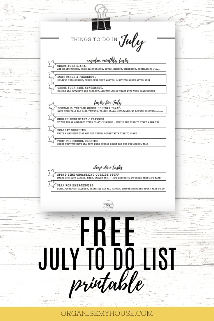 Free Printable Homemaking List Of Things To Do In July