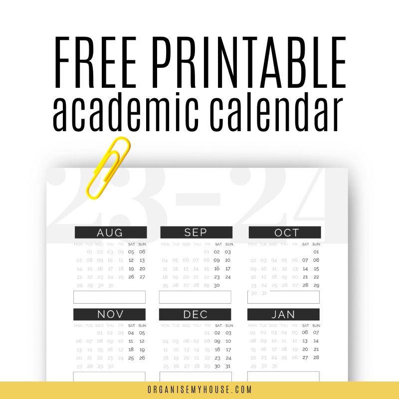 Free Academic Calendar Printable Year Planner 2023 24